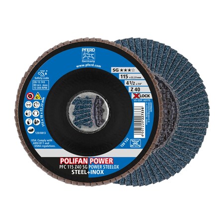 Pferd 4-1/2" X-LOCK POLIFAN Flap Disc - Z SG POWER STEELOX, Zirconia, 40 Grit, Conical 10PK ...